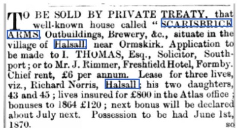Landmark – Scarisbrick Arms – Halsall Family Histories